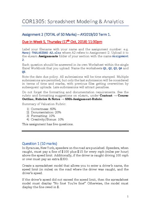assignment 2 1 cor1305 spreadsheet modeling and analytics assignment 2