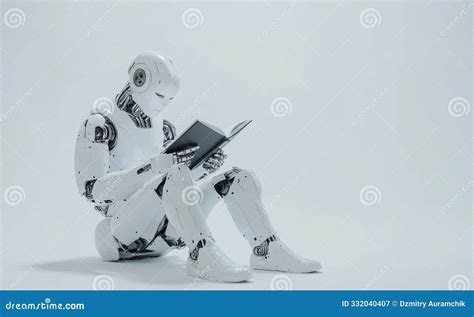 White Cyborg Robot Reading A Book In Contemplation Ai Machine Learning Virtual Content
