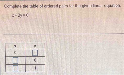 Solved Complete The Table Of Ordered Pairs For The Given Linear