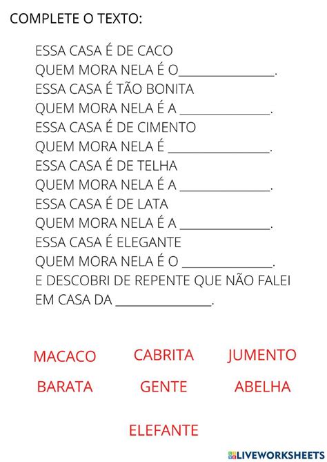 Texto Worksheet Live Worksheets