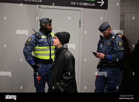 Stockholm Uppland Sweden January 1 2025 Police And Security Guards
