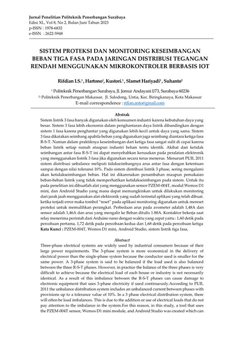 Pdf Sistem Proteksi Dan Monitoring Keseimbangan Beban Tiga Fasa Pada Jaringan Distribusi