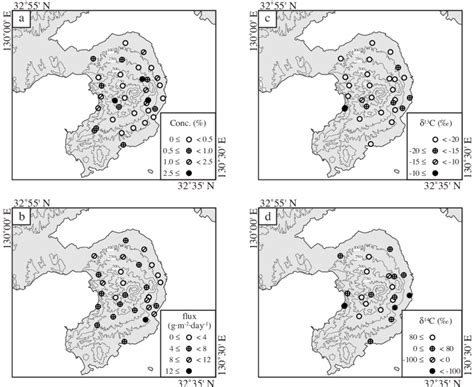 Spatial Variations Of A Co 2 Concentration B Flux C 13 C And Download Scientific