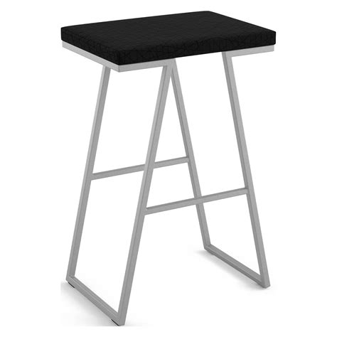 Amisco Axis 30 In Bar Stool Black Pvc Shiny Grey Metal