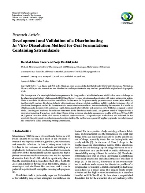 Pdf Development And Validation Of A Discriminating In Vitro Dissolution Method For Oral