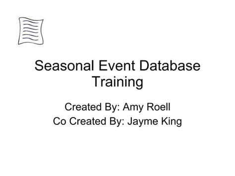 Seasonal Event Database Training Ppt