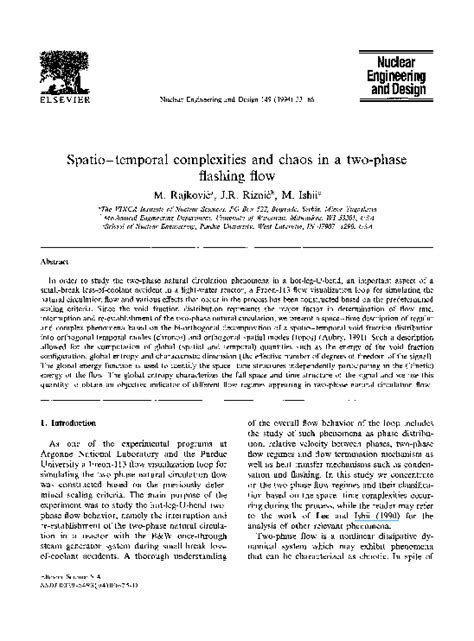 Pdf Spatio Temporal Complexities And Chaos In A Two Phase Flashing Flow