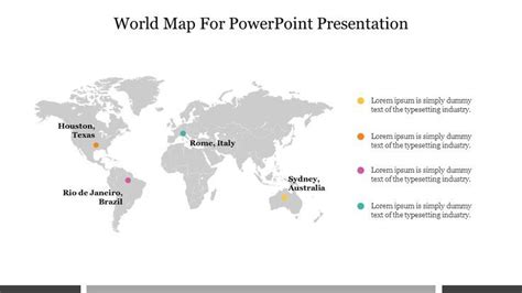 World Map Powerpoint Presentation With All The Countries And Their Major Cities In Grey Colors