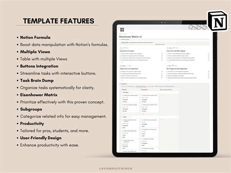 Eisenhower Matrix Notion Template Eisenhower Matrix Planner Task Priority Matrix Notion Task
