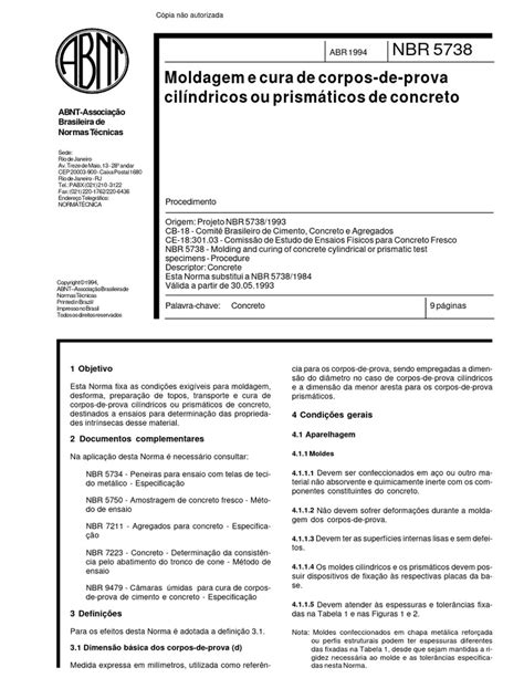 Nbr 05738 94 Moldagem E Cura De Cps De Concreto Pdf Concreto Tempo
