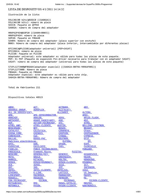 Xeltek Inc Supported Devices For Superpro 3000u Programmer Pdf Integrated Circuit Companies