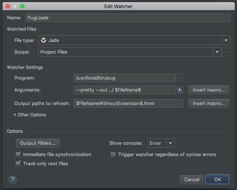 Настройка Phpstorm Pug Jade и Less Watchers Wiki Pwodev
