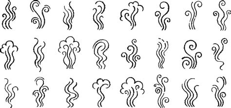 연기 아이콘입니다 낙서 냄새 스팀 라인 벡터 라인 연기 향기 뜨거운 공기 크레용 냄새 또는 바람 증기 로고 손으로 그린 그림입니다 커피 향이 나는 열파 불이 소용돌이칩니다