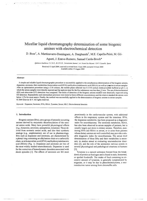 Pdf Micellar Liquid Chromatography Determination Of Some Biogenic Amines With Electrochemical