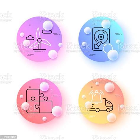 퍼즐 복구 하드 디스크 및 풍차 터빈 최소 라인 아이콘 웹 응용 프로그램 인쇄용 벡터 구에 대한 스톡 벡터 아트 및 기타 이미지 Istock