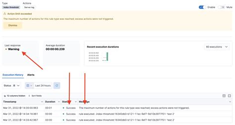 rule run history displays `success` with a message when the rule status is `warning` · issue