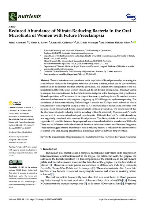 Pdf Reduced Abundance Of Nitrate Reducing Bacteria In The Oral Microbiota Of Women With Future