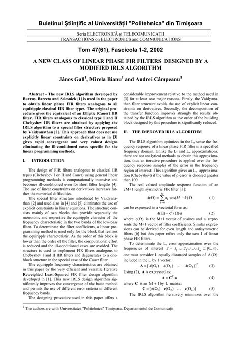 Pdf A New Class Of Linear Phase Fir Filters Designed By A Modified