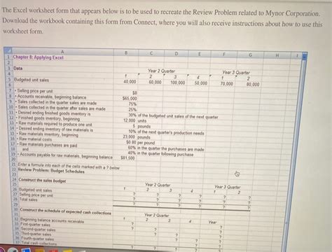 Solved The Excel Worksheet Form That Appears Below Is To Be