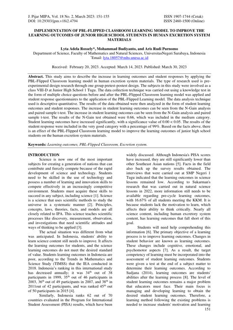 Pdf Implementation Of Pbl Flipped Classroom Learning Model To Improve The Learning Outcomes Of