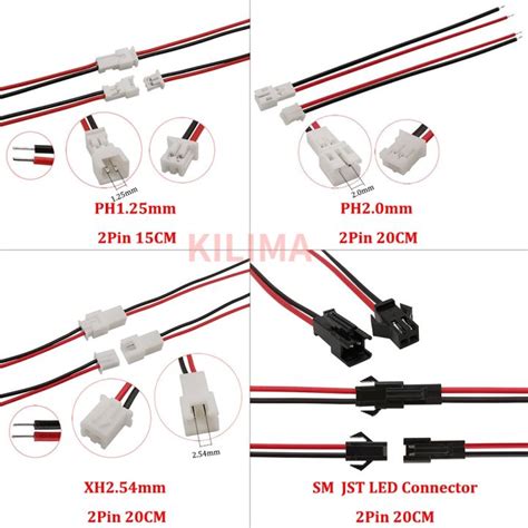 10pairs 2 Pin Plug Socket Connector Jst 1 25mm Ph 2 0mm Xh 2 54mm Sm Male Plug Female Jack Wire