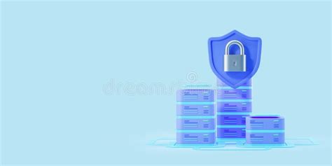 Blue Shield With Lock Data Sever Protection On Empty Background Stock Illustration