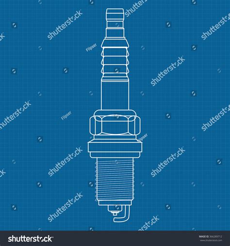 Spark Plug Vector Illustration On Blueprint Stock Vector Royalty Free 366289712 Shutterstock