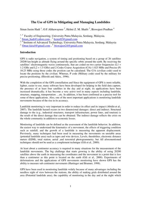 Pdf The Use Of Gps In Mitigating And Managing Landslides