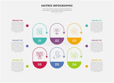 Matrix Grid Structure Infographic Outline Style With 6 Point Template With Big Vertical Round