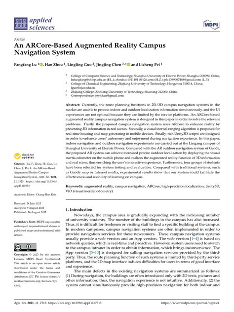 An Arcore Based Augmented Reality Campus Navigation System Pdf