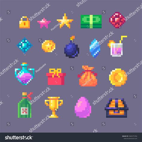 Pixel Art Game Interface Bonus Elements Stock Vector Royalty Free