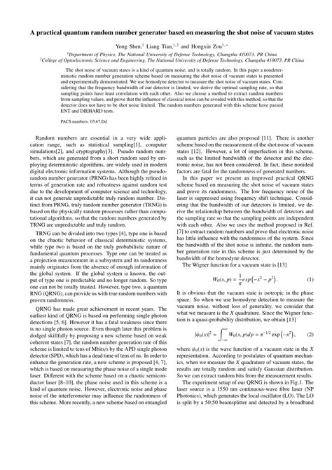 Pdf Practical Quantum Random Number Generator Based On Measuring The