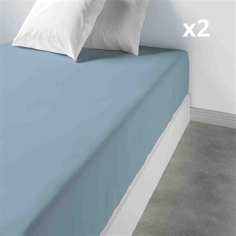 2 Draps Housse 80x200 35 Cm 100 Coton 57 Fils Bleu Polaire Housse