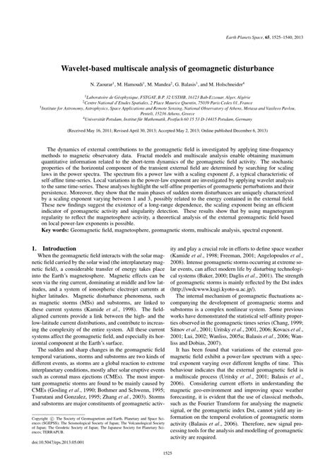 Pdf Wavelet Based Multiscale Analysis Of Geomagnetic Disturbance