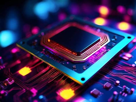 Premium Photo Processor Graphic Card Tech Memory Closeup Neon Lights