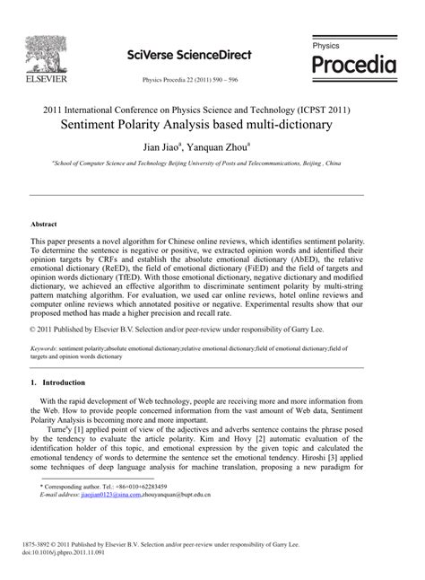Pdf Sentiment Polarity Analysis Based Multi Dictionary