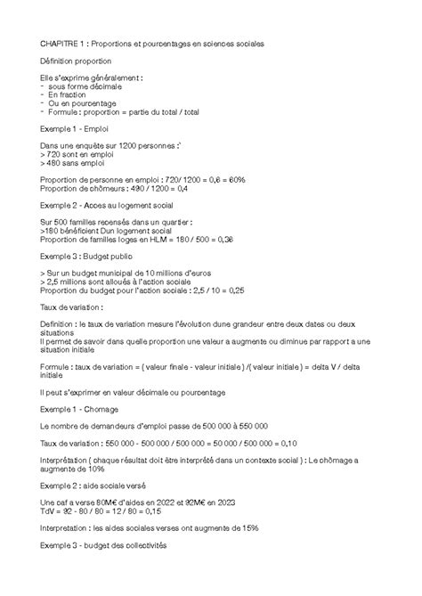 Chapitre 1 Proportions Et Taux De Variation En Sciences Sociales