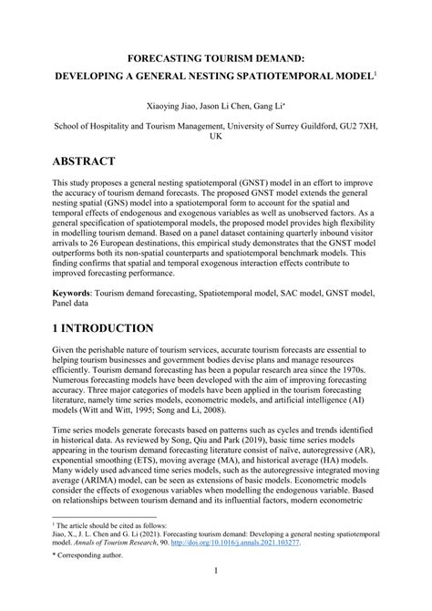 Pdf Forecasting Tourism Demand Developing A General Nesting Spatiotemporal Model