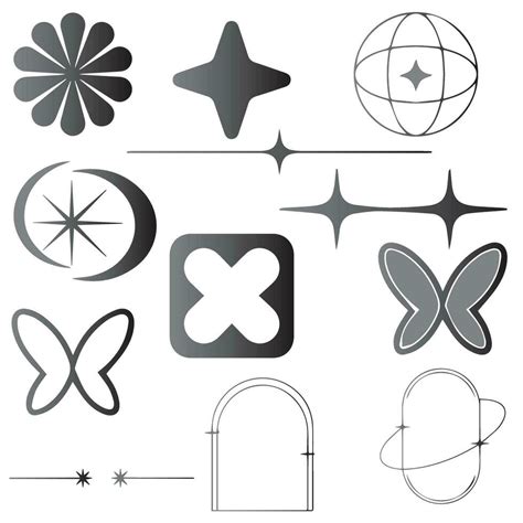 Vector Set Of Y2K Stars Starburst And Retro Futuristic Graphic