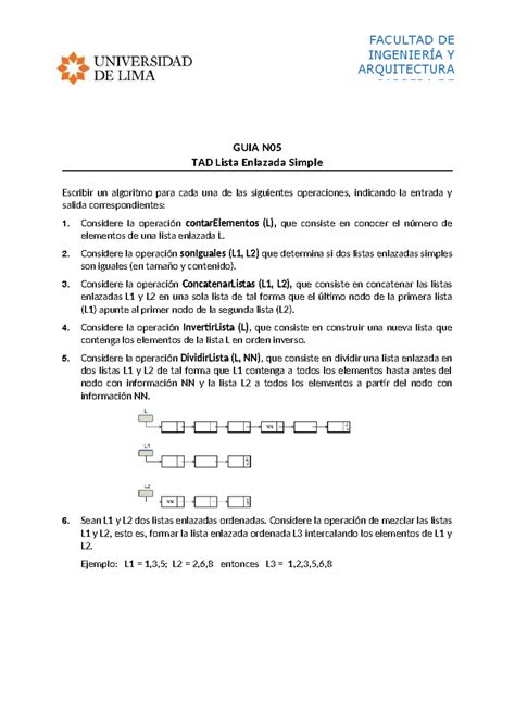 Guia Semana TDA Lista Enlazada Simple FACULTAD DE INGENIERÍA Y ARQUITECTURA CARRERA DE