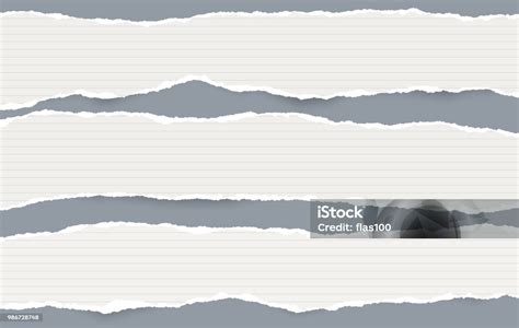 수평 위치에 찢어진된 가장자리를 가진 백색 직사각형 줄이 그어진된 종이 스트립 종이 노트에 대 한 회색 배경에 있습니다 벡터