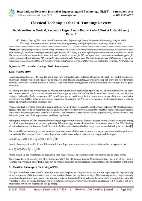 Classical Techniques For Pid Tunning Review Pdf