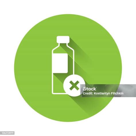 긴 그림자 배경으로 격리 된 흰색 물병 아이콘 플라스틱 병이 없습니다 물병 금지 표지판 녹색 원 버튼입니다 벡터 0명에 대한 스톡 벡터 아트 및 기타 이미지 Istock
