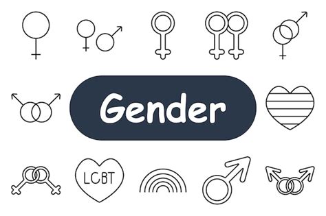 젠더 세트 아이콘 여성 및 남성 상징 인터섹스 Lgbtq 줄무가 있는 무지개 심장 트랜스젠더 상징 젠더 유동 아이콘