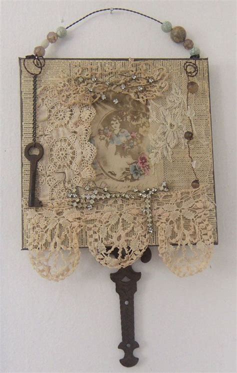 Assemblage Art Lace Collage Altered Fabric Wall Hanging 1119 Fabric