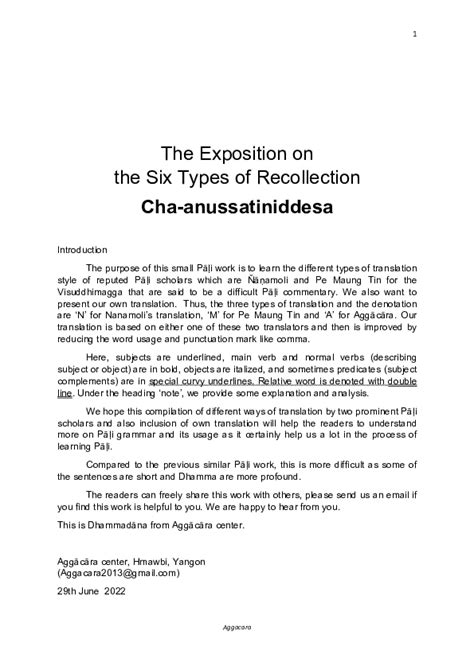 Pdf The Exposition On The Six Types Of Recollection