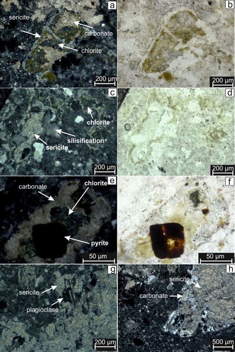 Photomicrographs A Chlorite Carbonate And Sericite Alteration
