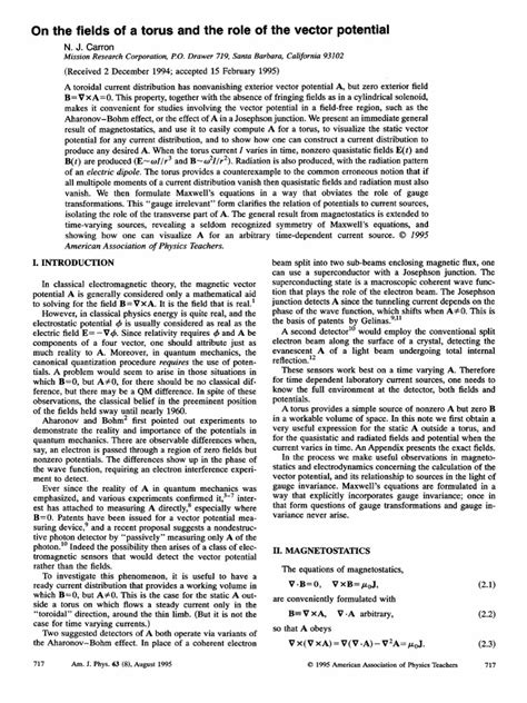 On The Fields Of Torus And The Role Of Vector Potential Pdf