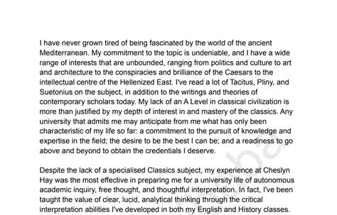 Classical Studies Degree Personal Statement Sample Chongcibaba