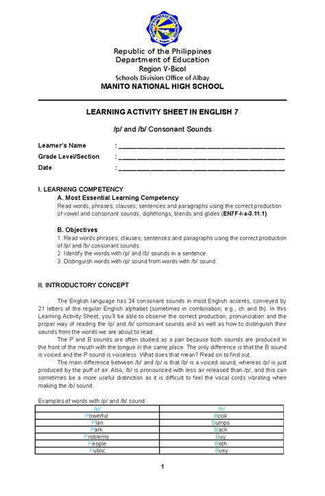 Deped Learning Activity Sheet Republic Of The Philippines Department